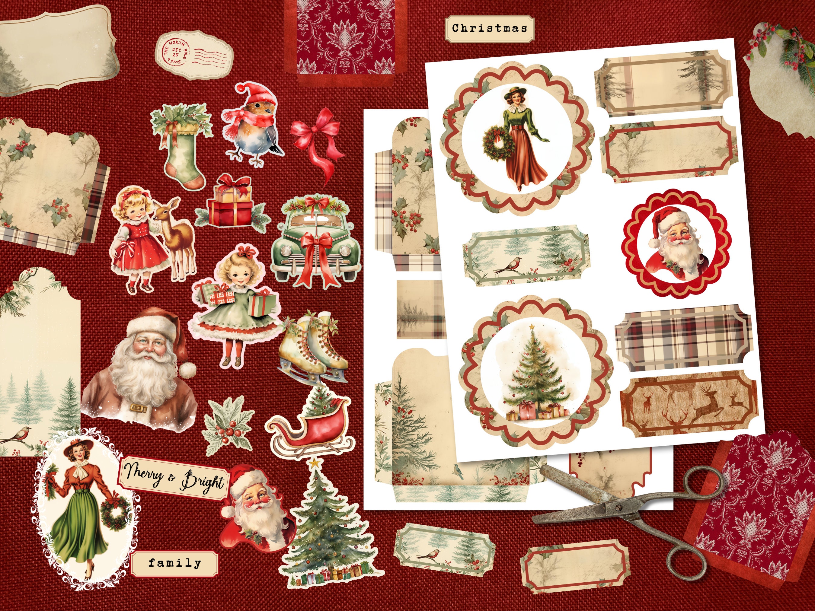 Vintage Christmas Junk Journal Kit Christmas Fussy Cuts Christmas Ephemera Christmas Printable ...