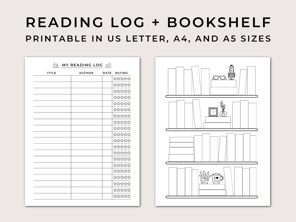 Bookshelf Reading Log: Printable Book Tracker in A4, A5 & US Letter ...