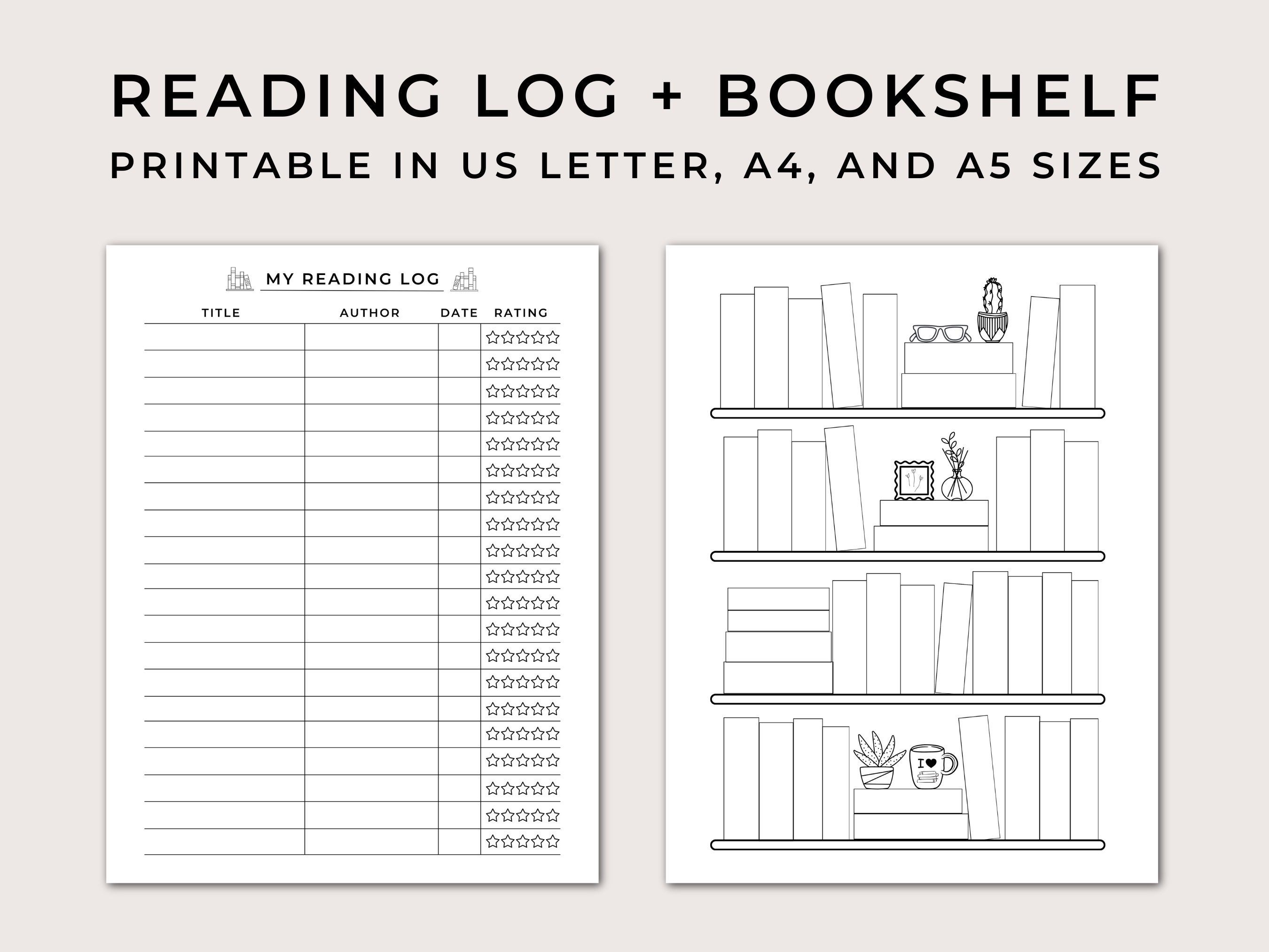 Bookshelf Reading Log: Printable Book Tracker in A4, A5 & US Letter ...
