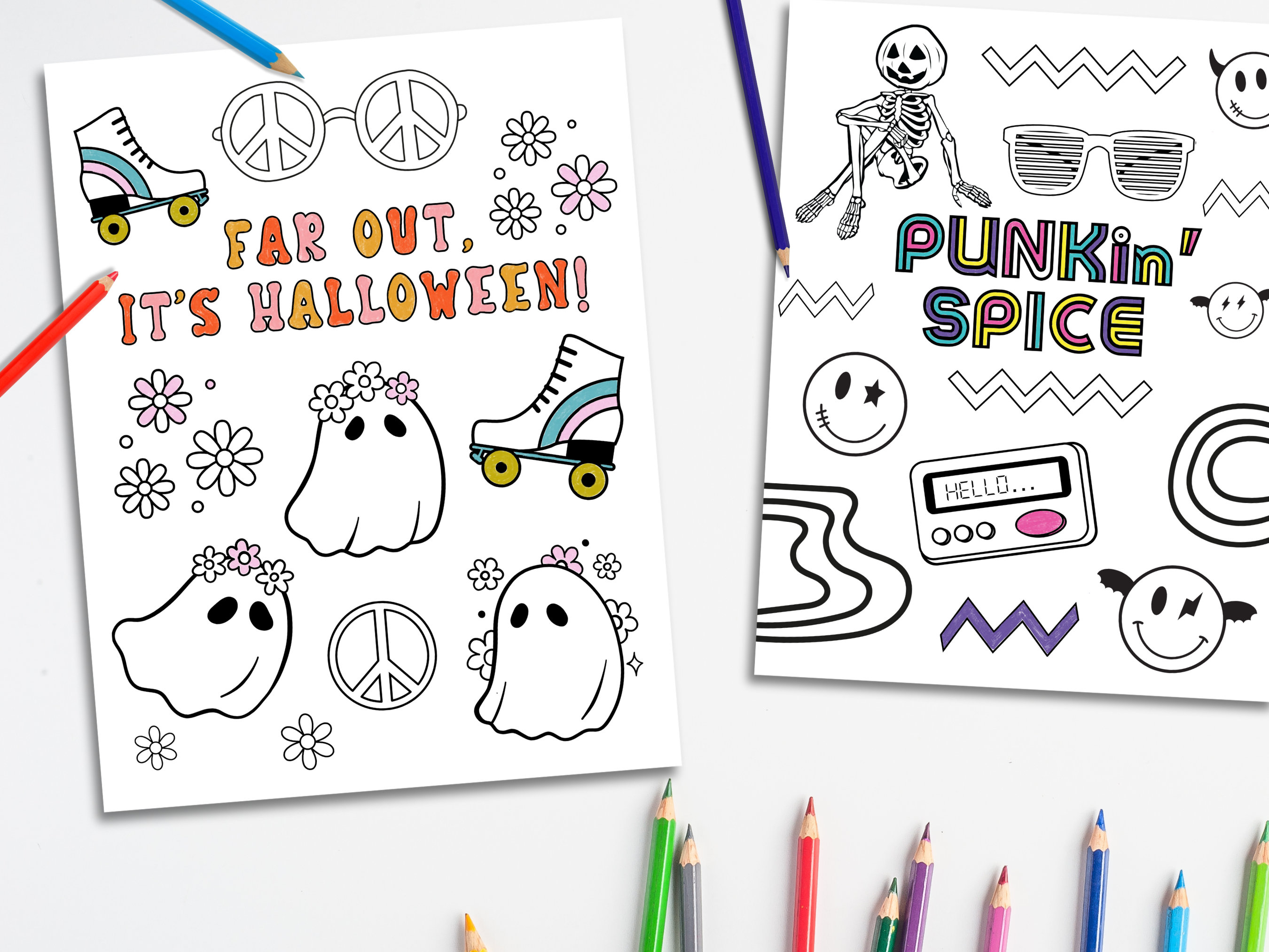 Retro Halloween Coloring Pages Printable Halloween Coloring - Etsy