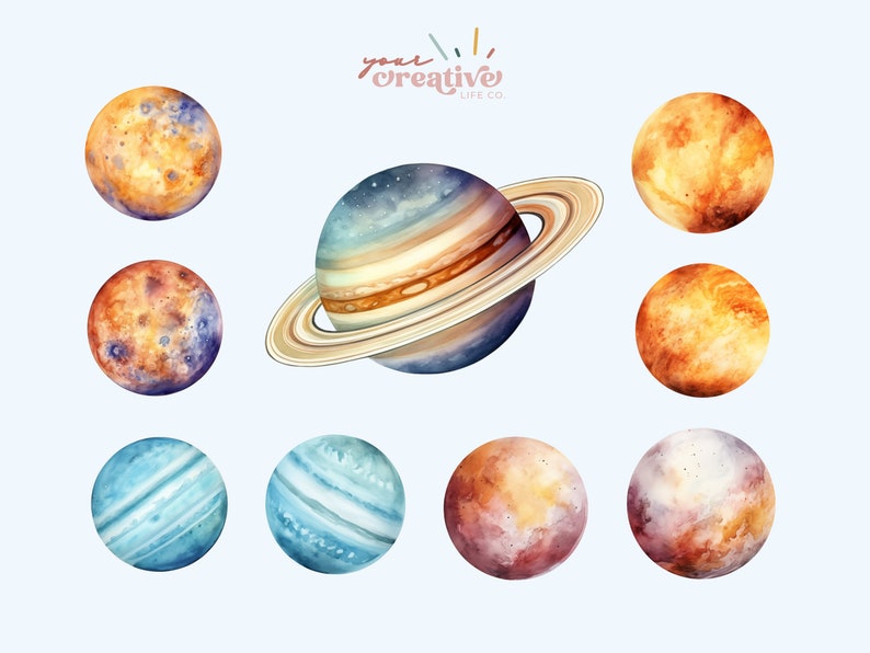 Watercolor Solar System Clipart Pack Commercial Use Planets Clipart ...