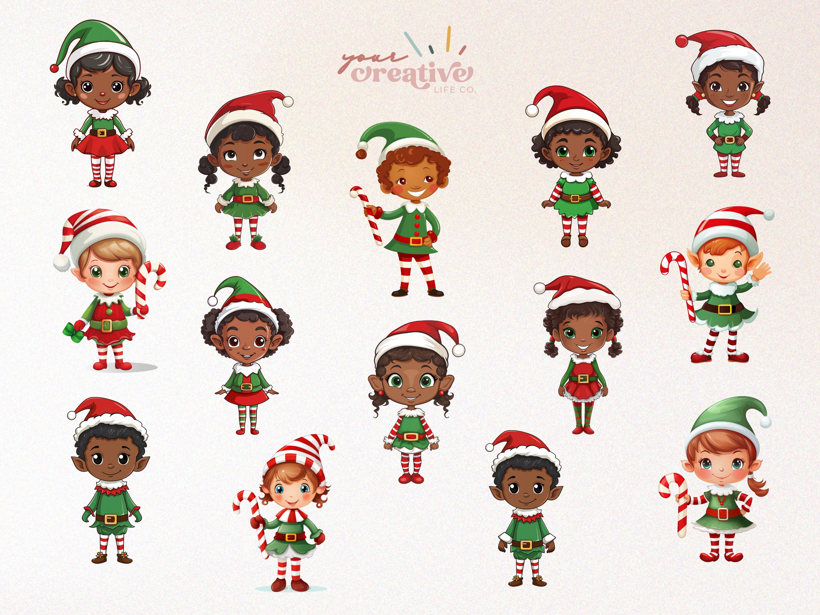 Cute Christmas Elf Clipart Bundle Commercial Use Christmas Clipart Elf ...