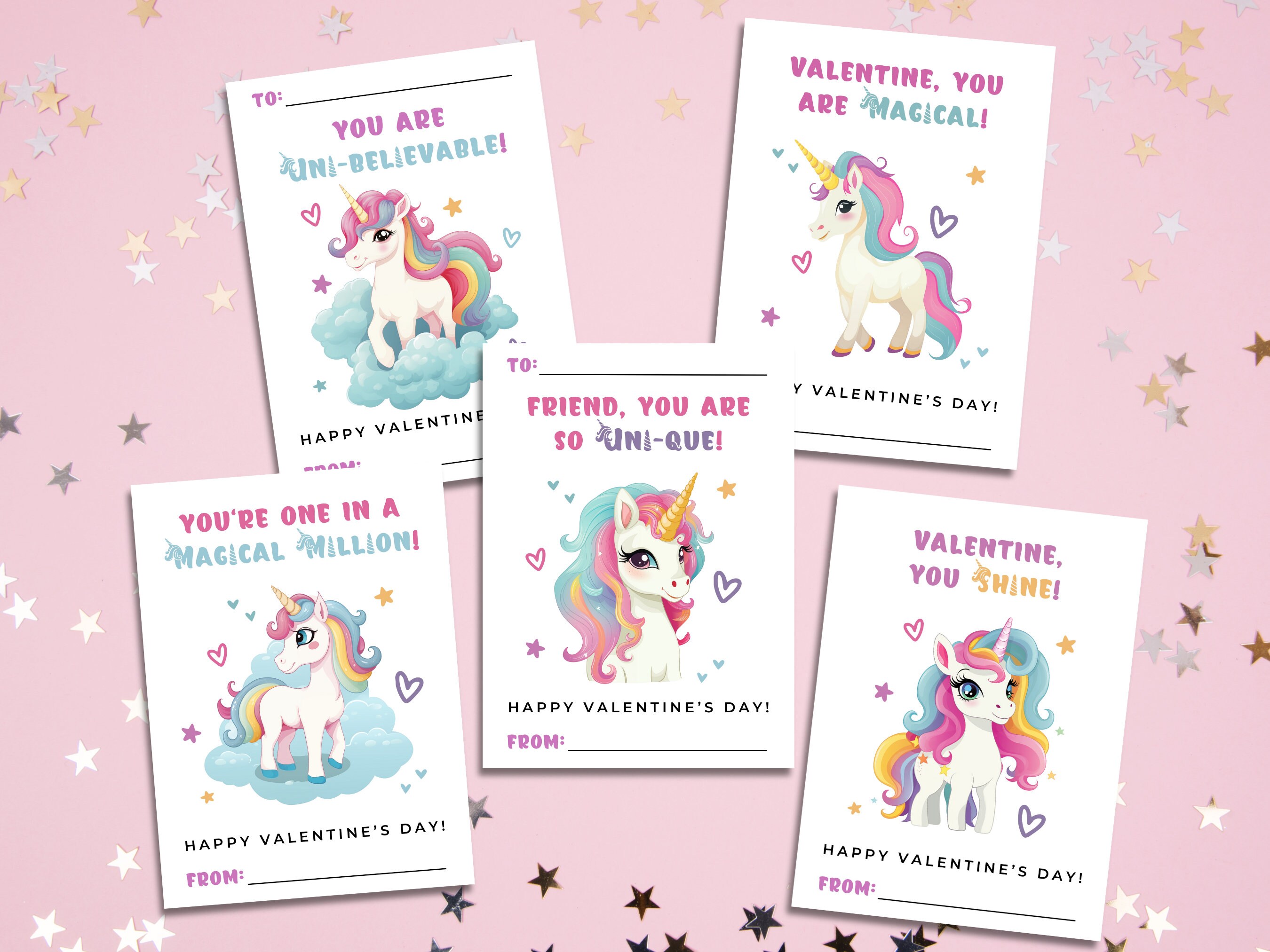 Rainbow Unicorn Valentine's Day Cards Classroom Valentines for Kids ...