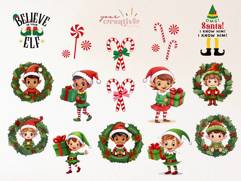 Cute Christmas Elf Clipart Bundle Commercial Use Christmas Clipart Elf ...