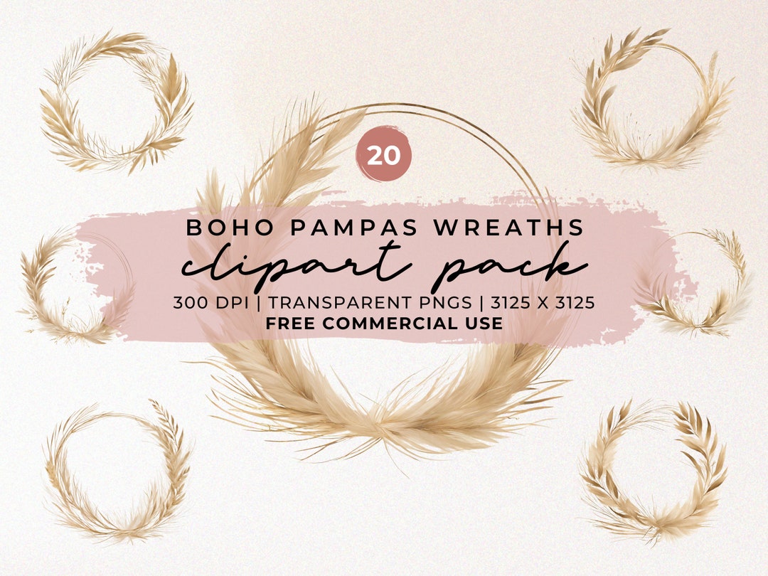 Watercolor Pampas Wreath Clipart Bundle | Dried Pampas Grass Frame ...