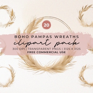 Watercolor Pampas Wreath Clipart Bundle Dried Pampas Grass Frame ...