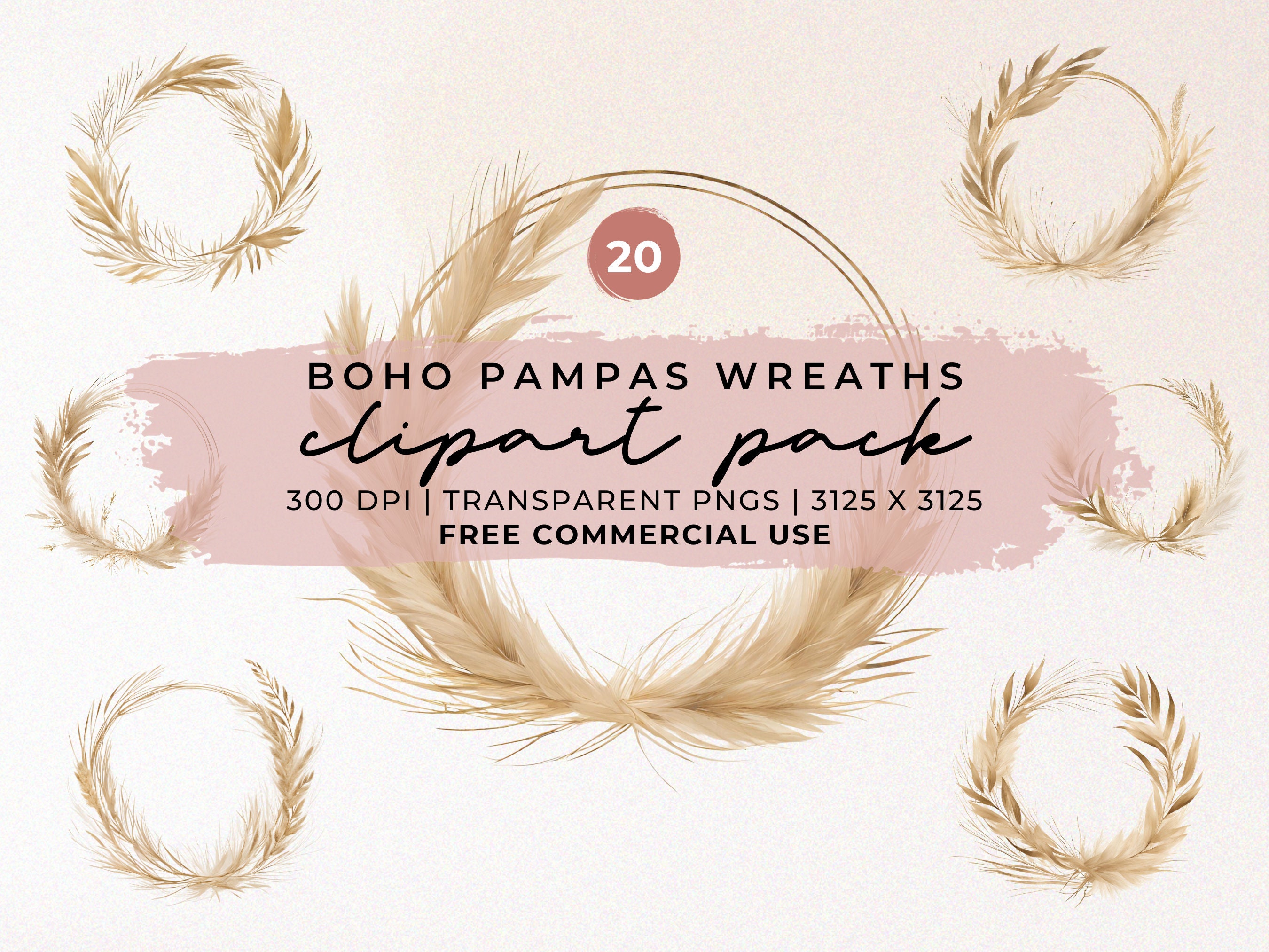 Watercolor Pampas Wreath Clipart Bundle Dried Pampas Grass Frame ...