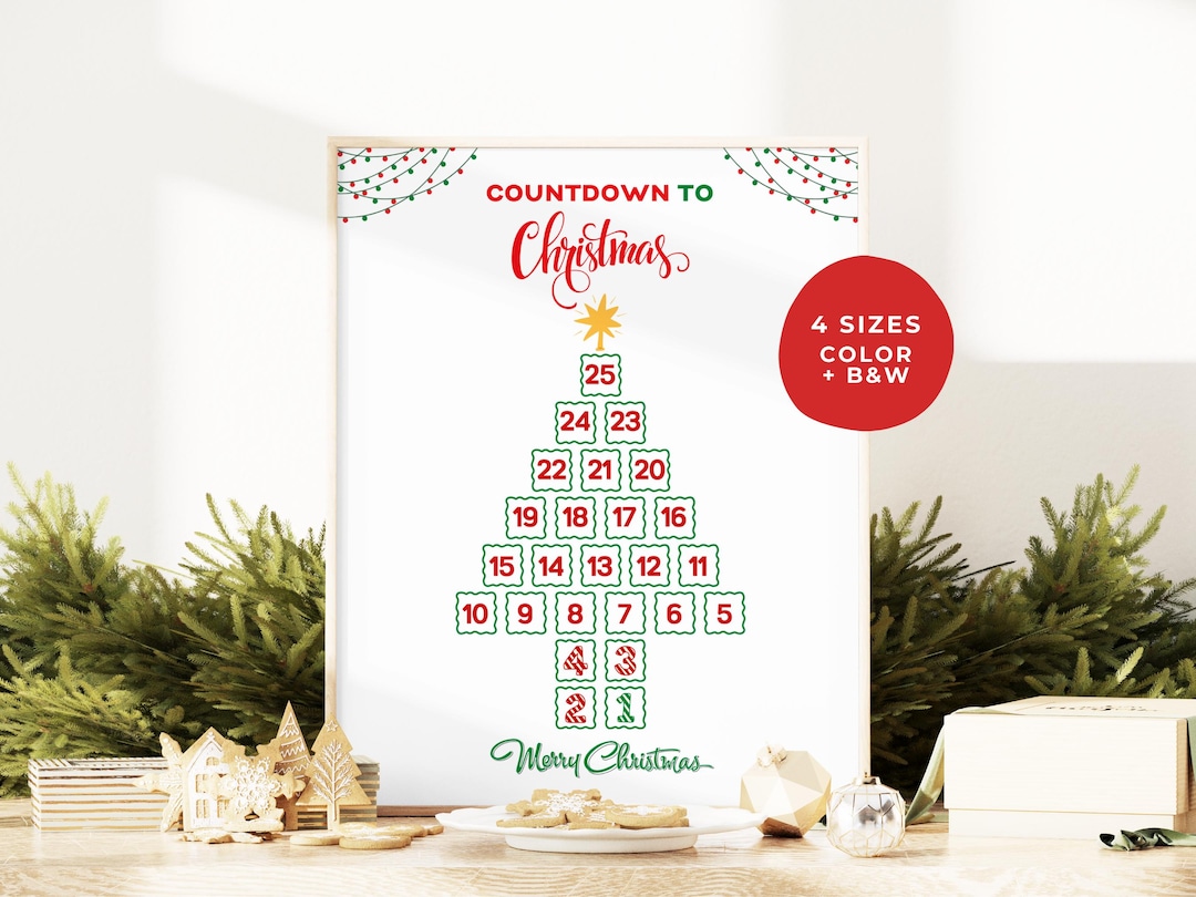 Calendario imprimible de cuenta regresiva para Navidad / Calendario de ...