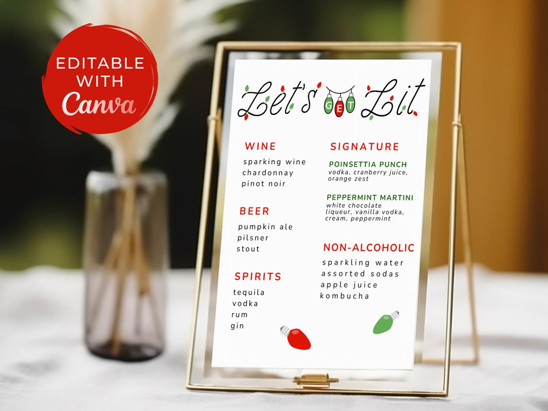 Christmas Bar Menu Sign | Christmas Bar Menu Template | Holiday Bar ...