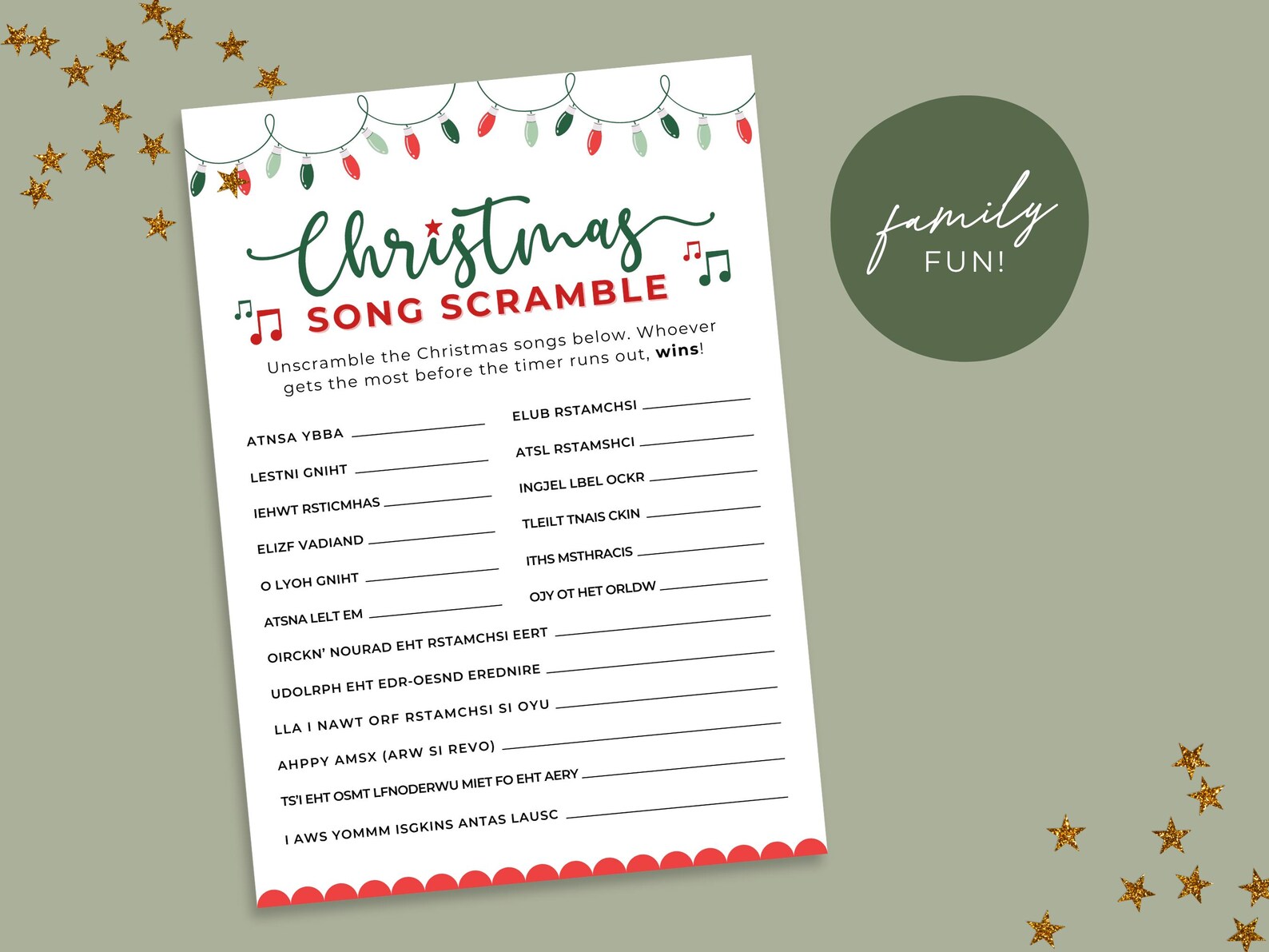 Printable Christmas Song Trivia Game: Holiday Party Word Scramble ...