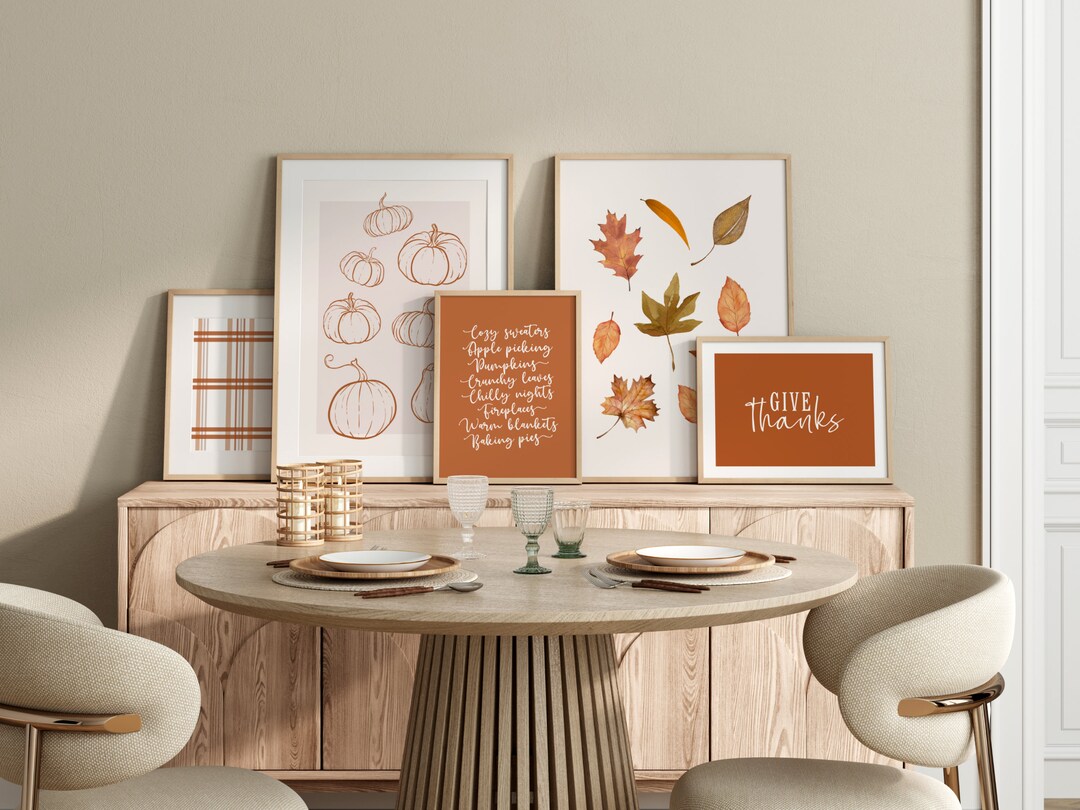 Fall Gallery Wall Modern Thanksgiving Wall Art Set Boho Thanksgiving ...
