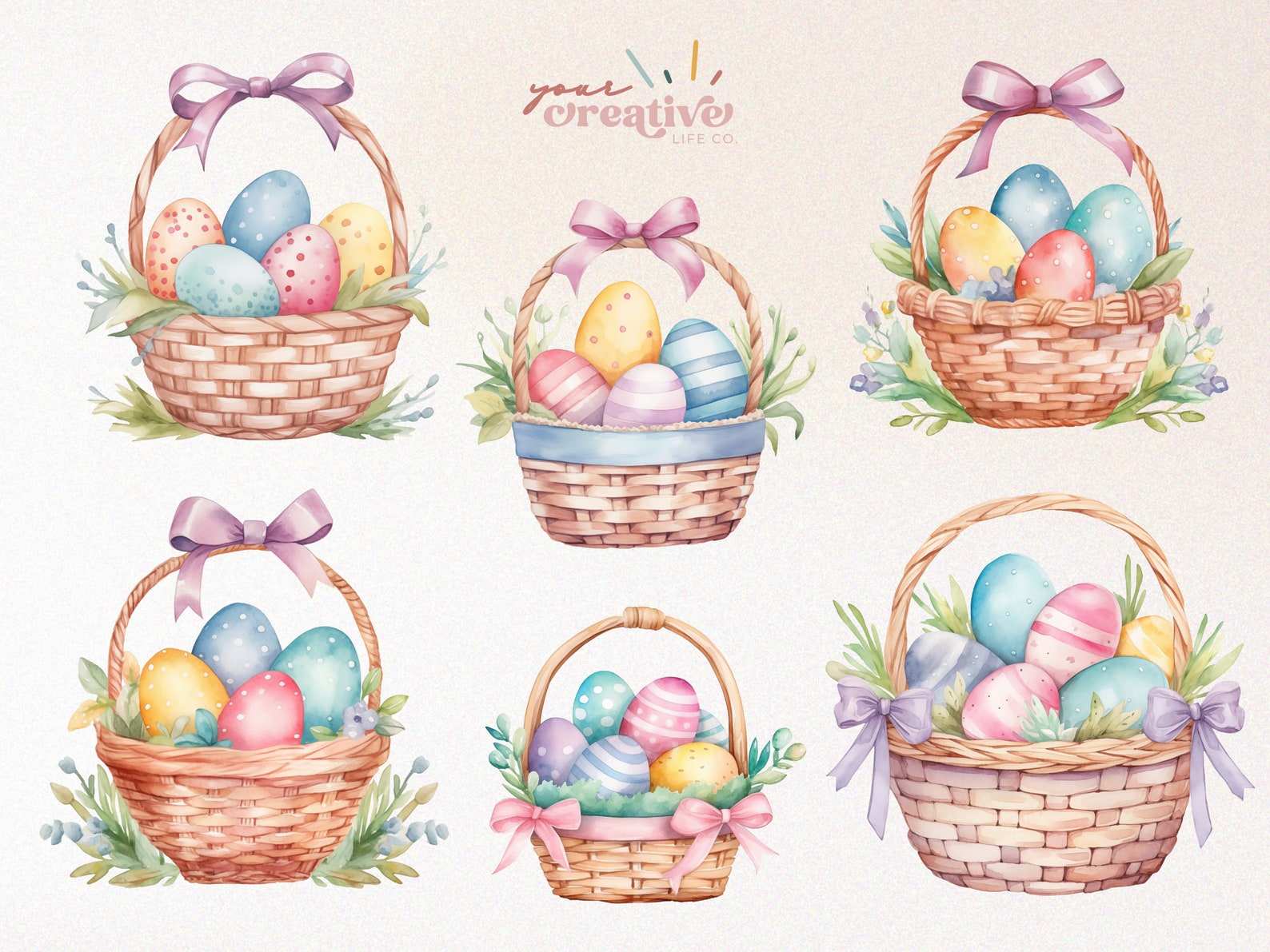 Watercolor Easter Egg Basket Clipart Pack Commercial Use Easter Clipart ...