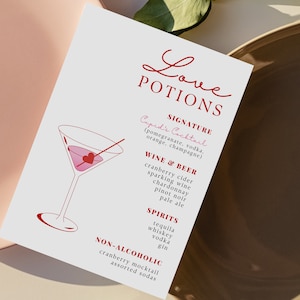 Love Potions Menu | Valentine's Day Bar Menu Template | Wedding Drinks ...