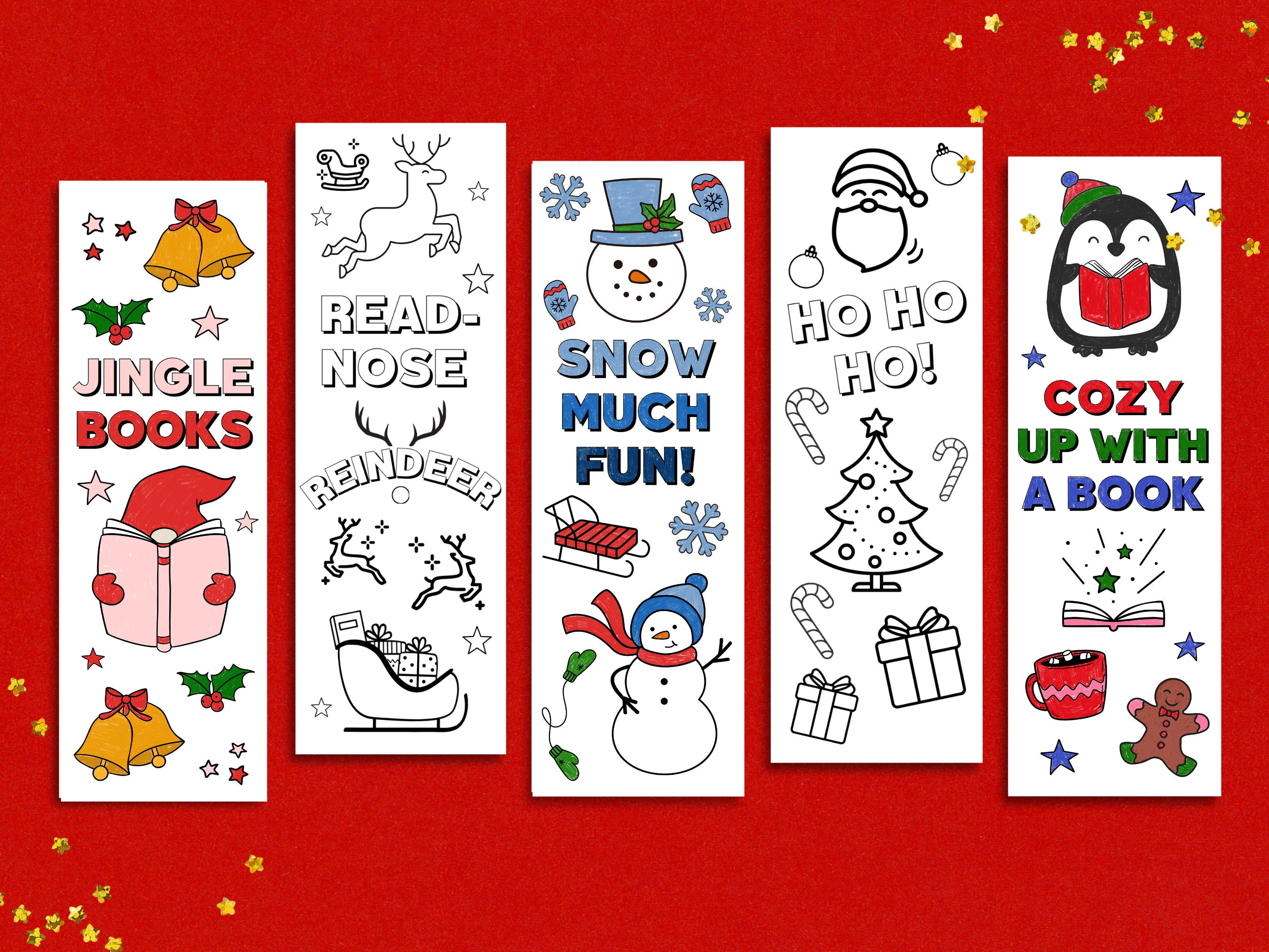 Christmas Coloring Bookmarks Printable Bookmarks Christmas Activity for ...