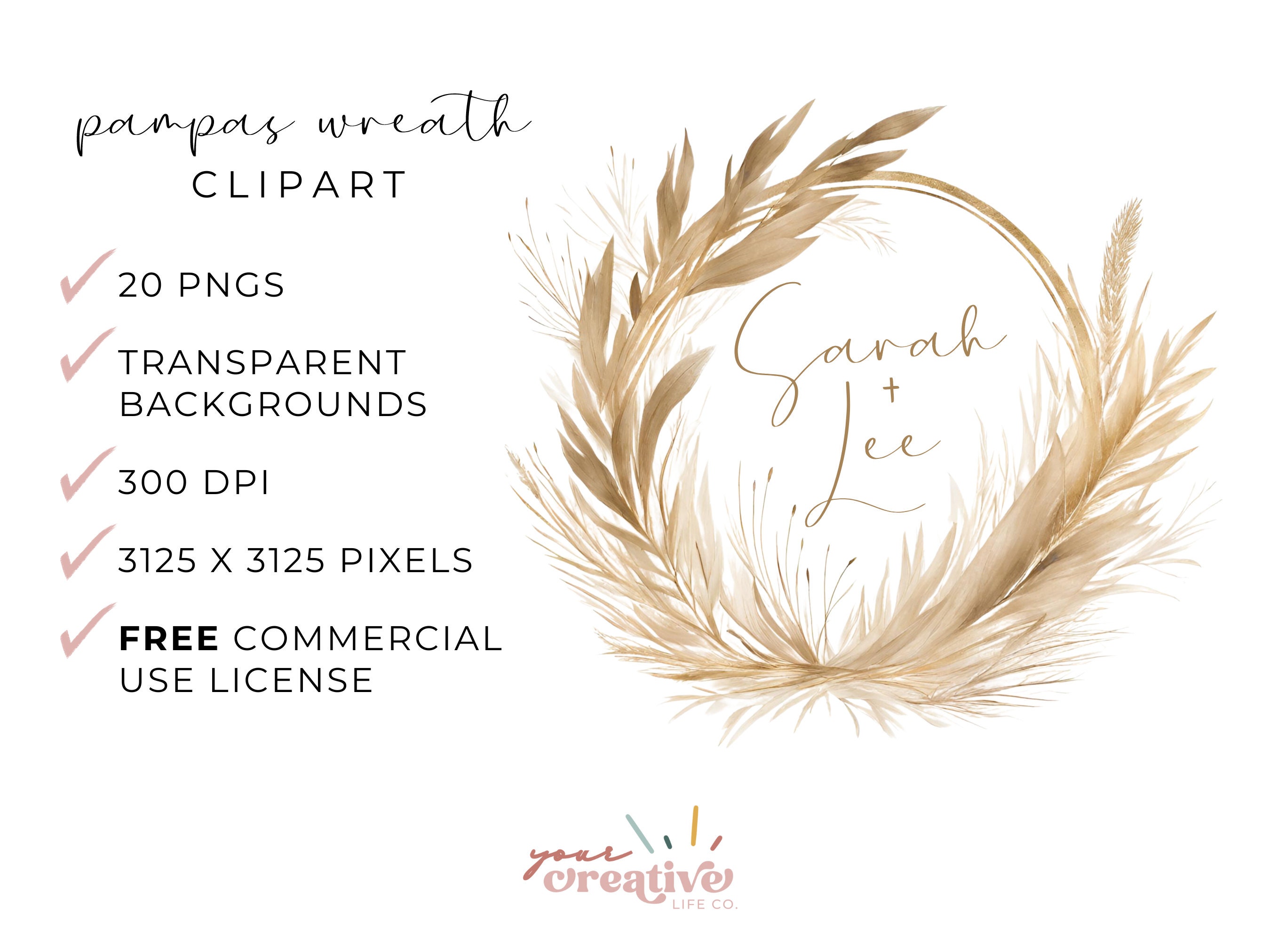 Watercolor Pampas Wreath Clipart Bundle Dried Pampas Grass Frame ...