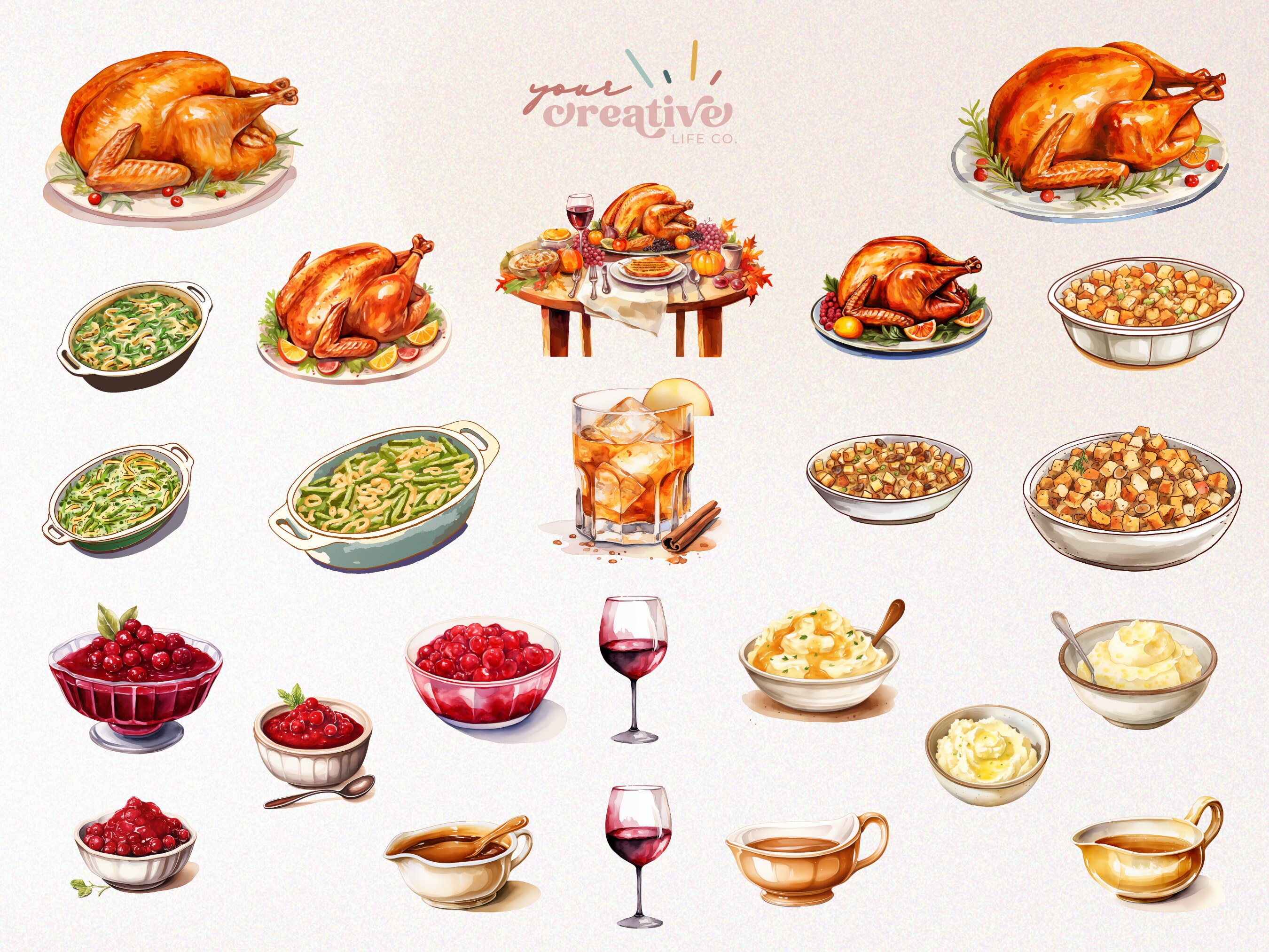 Watercolor Thanksgiving Clipart Bundle Watercolor Fall Clipart ...