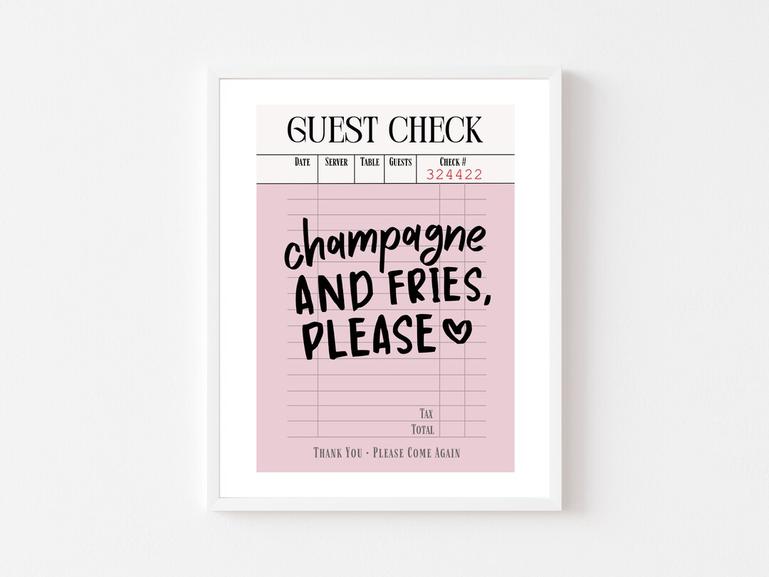 Champagne Art Print | Trendy Guest Check Print | Retro Guest Check ...