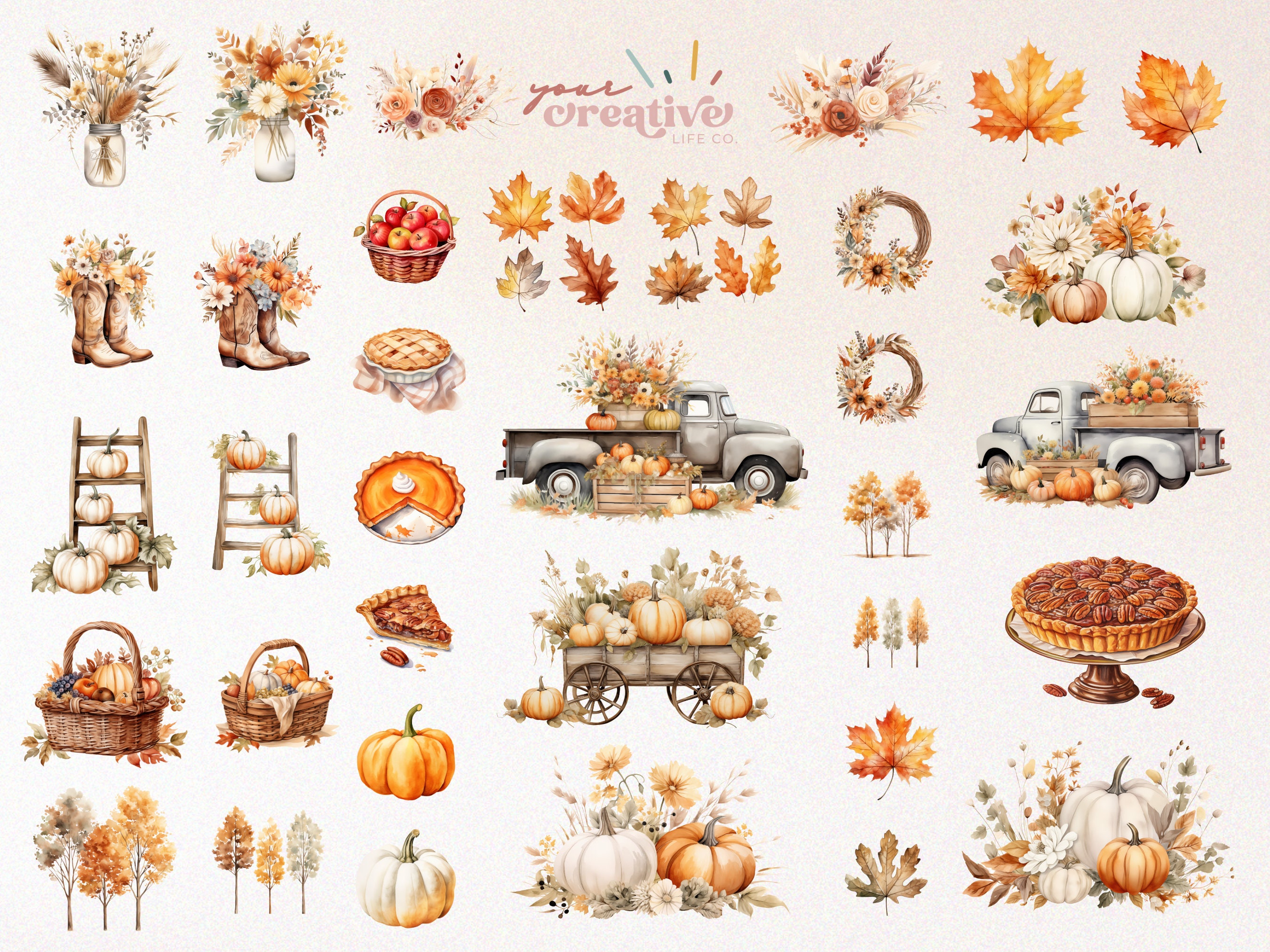 Watercolor Fall Clipart Bundle Watercolor Autumn Clipart - Etsy