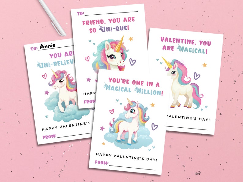Rainbow Unicorn Valentine's Day Cards Classroom Valentines for Kids ...