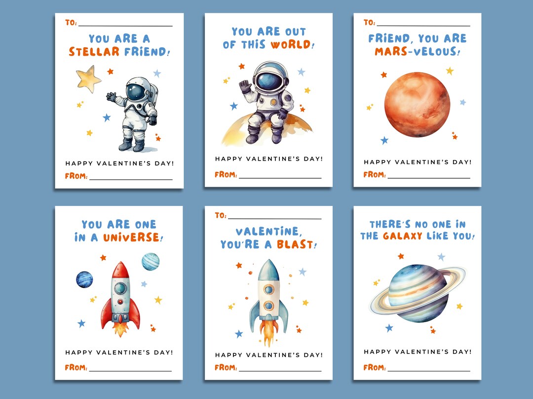 Space Valentine's Day Cards for Kids: Galaxy Classroom Valentines ...