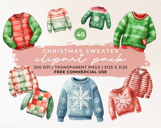 Ugly Sweater Clipart: "christmas Clipart" Holiday Clipart Doodle ...