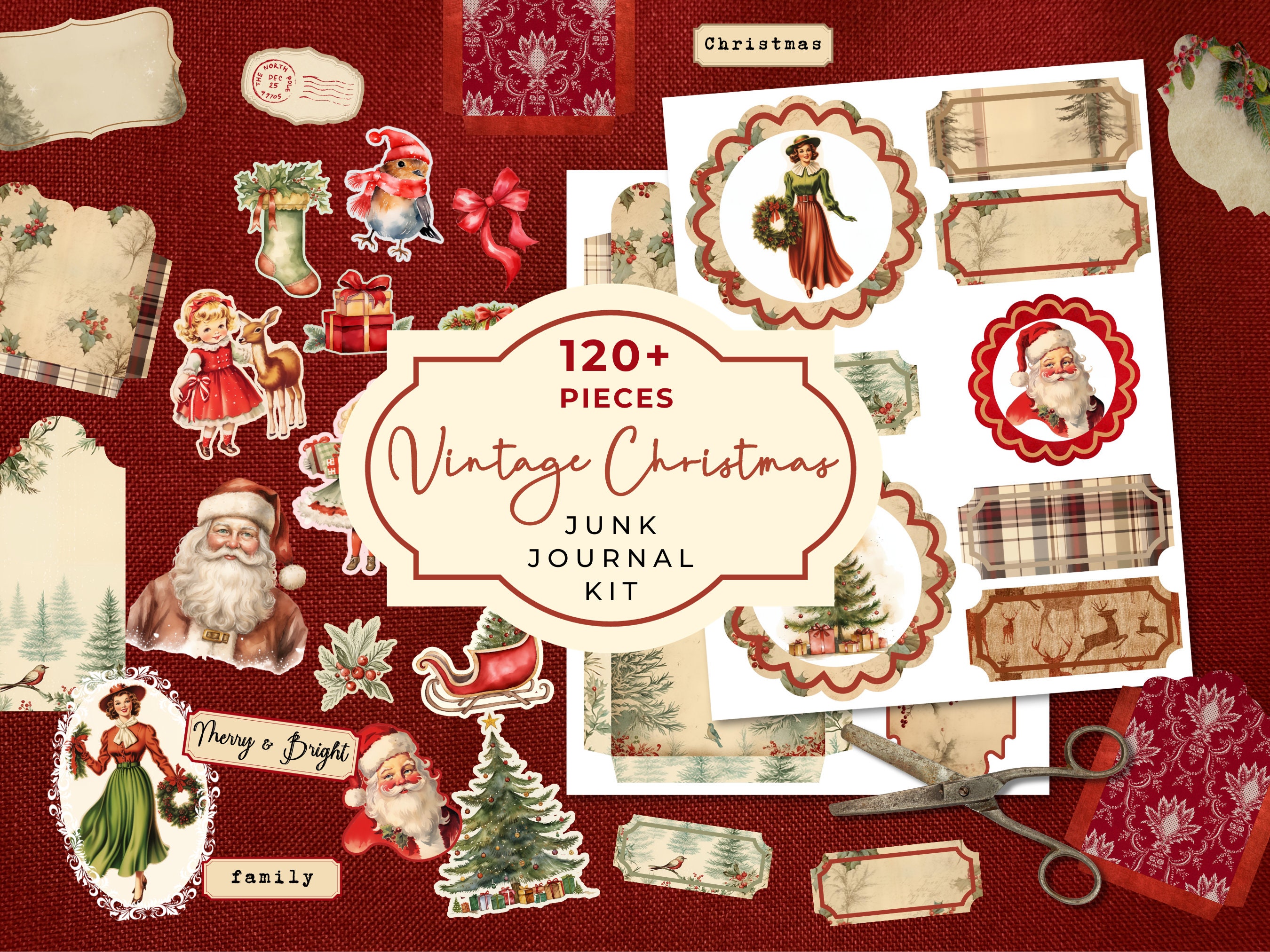 Vintage Christmas Junk Journal Kit Christmas Fussy Cuts Christmas Ephemera Christmas Printable ...
