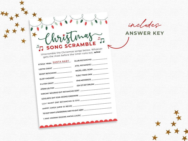 Printable Christmas Song Trivia Game: Holiday Party Word Scramble ...