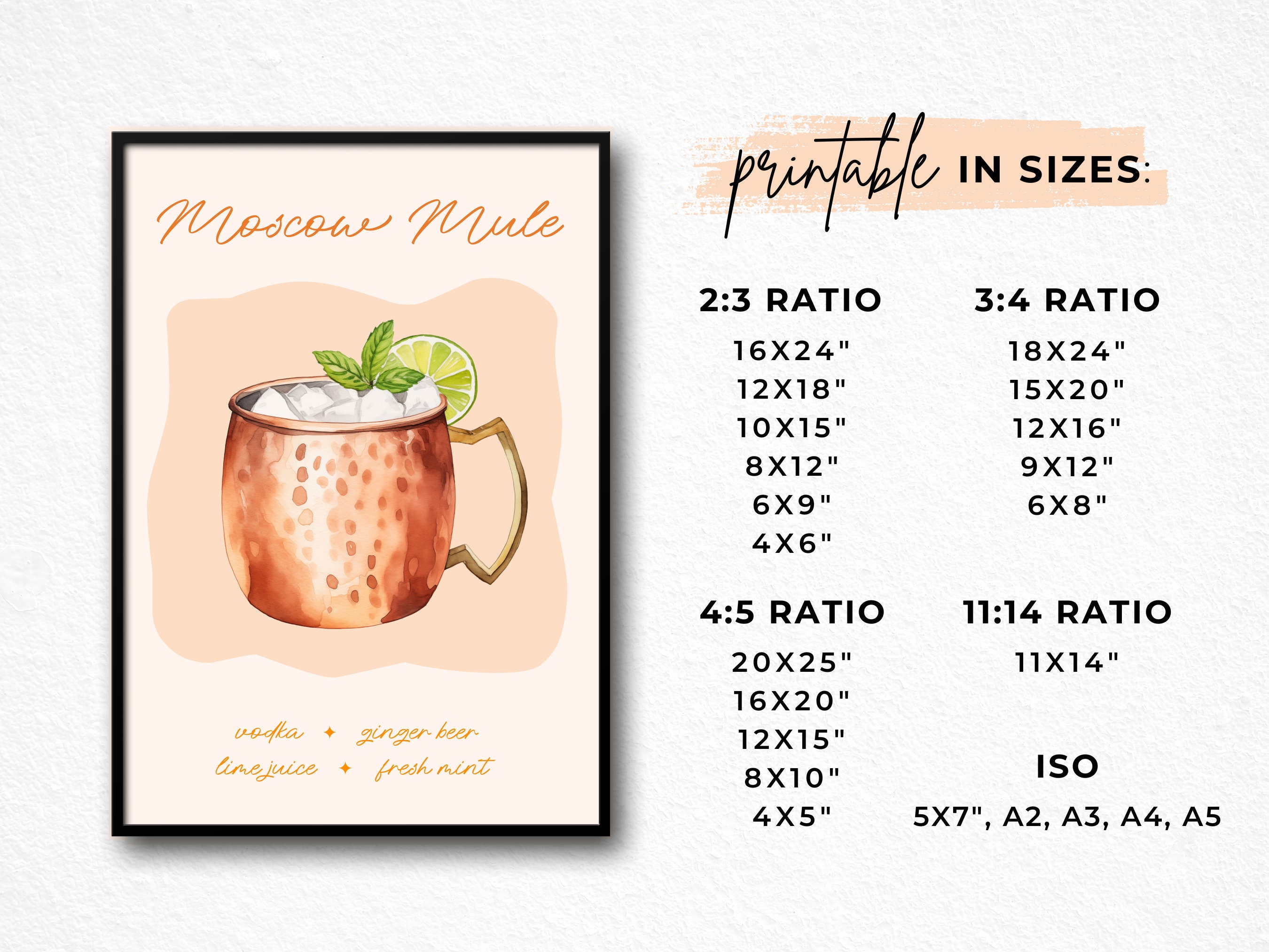 Watercolor Moscow Mule Print Mule Wall Art Mule Poster Trendy Bar Print ...