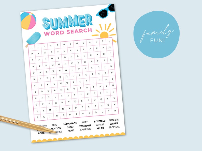 Printable Summer Word Search Game: Kids & Teens Activity (digital ...