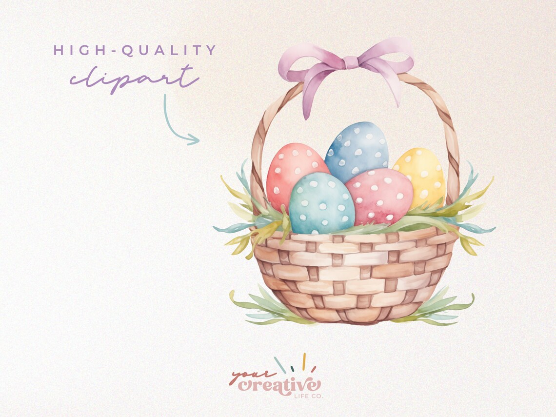Watercolor Easter Egg Basket Clipart Pack Commercial Use Easter Clipart ...