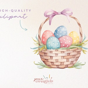 Watercolor Easter Egg Basket Clipart: Spring PNG Bundle (commercial Use ...