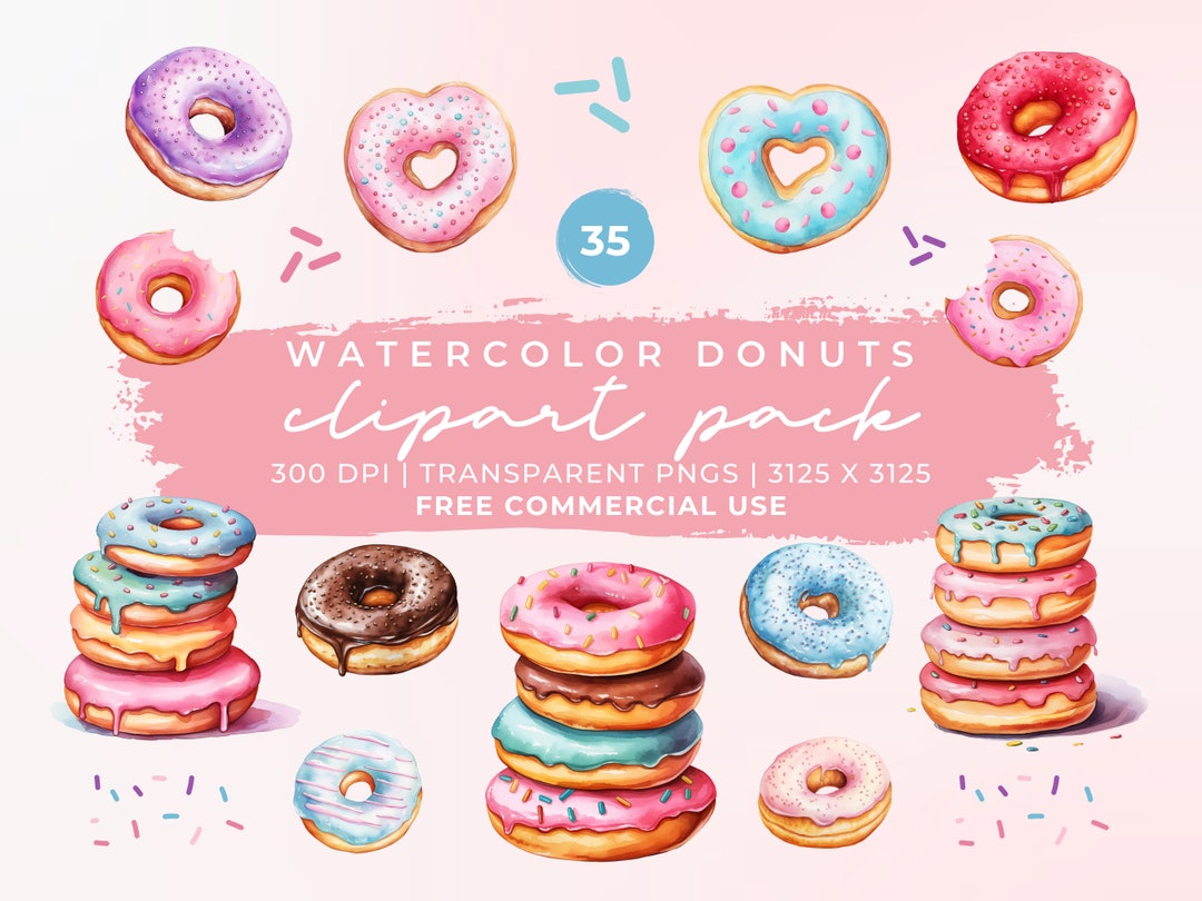Watercolor Donuts Clipart Pack: Desserts PNG Bundle (commercial Use) - Etsy