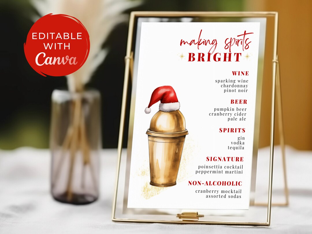 Christmas Bar Menu Sign: Holiday Party Template (editable in Canva) - Etsy