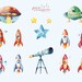 Watercolor Space Clipart: Astronauts, Rockets & Spaceships (commercial ...