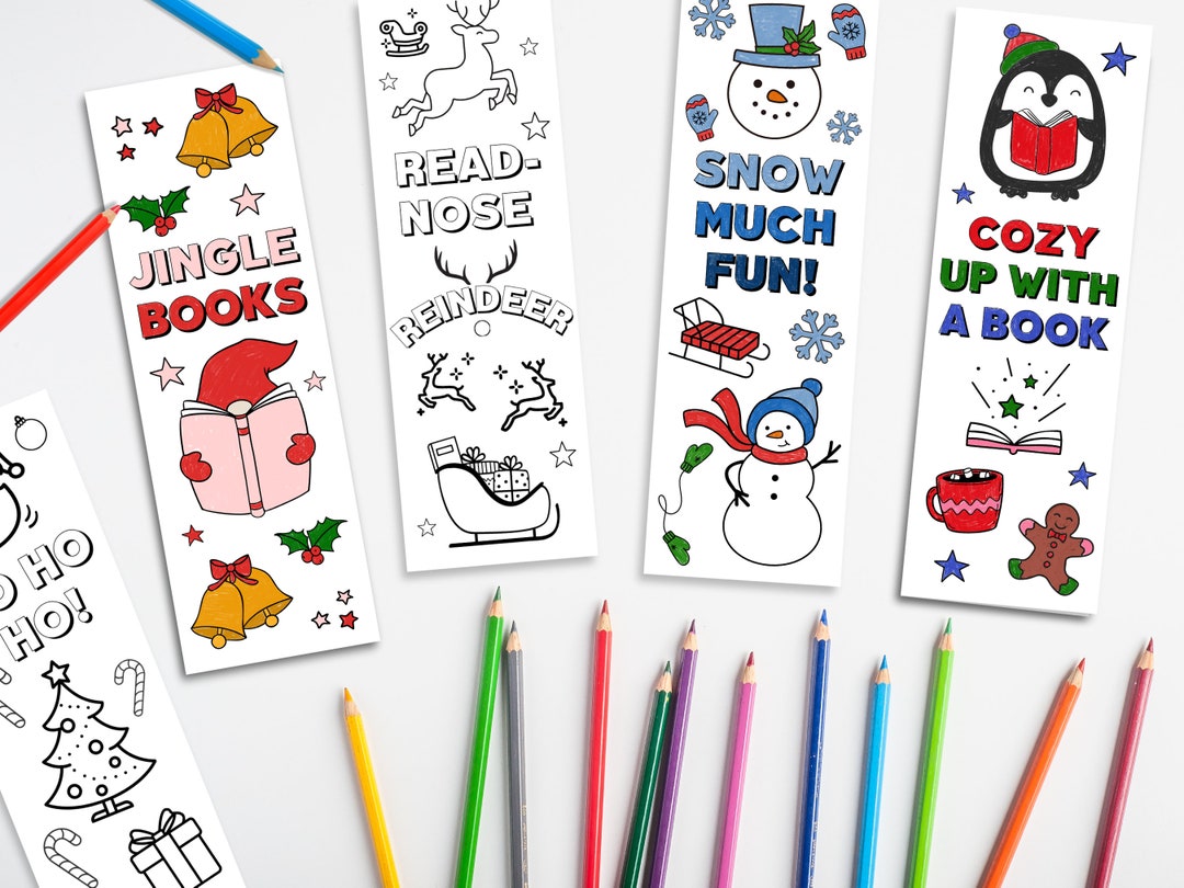 Christmas Coloring Bookmarks Printable Bookmarks Christmas Activity for ...