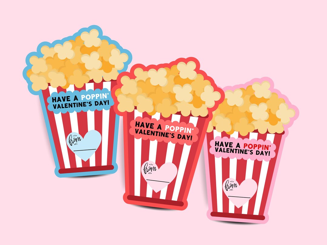 Popcorn Valentine's Day Cards: Printable Kids Classroom Valentines ...
