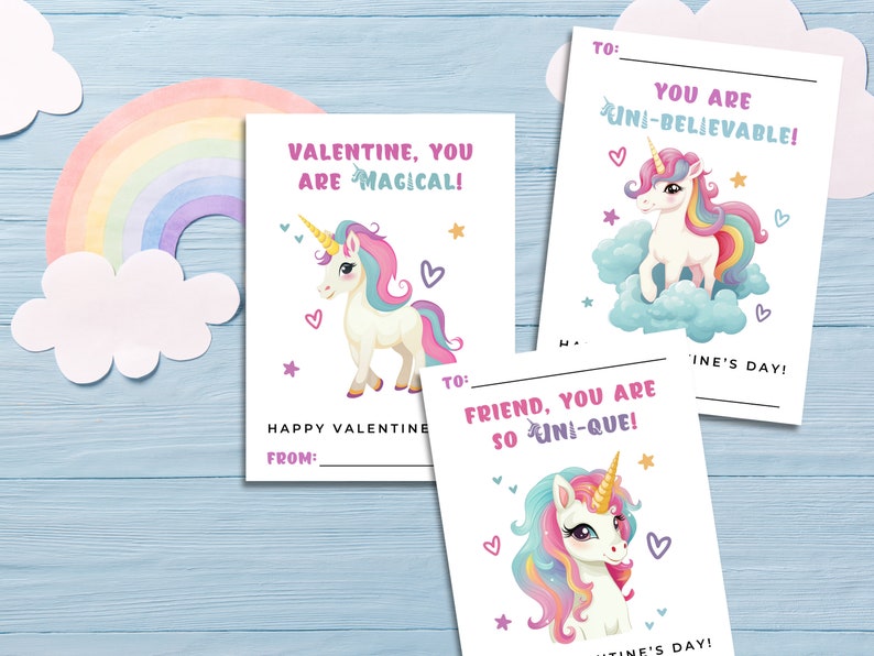 Rainbow Unicorn Valentine's Day Cards Classroom Valentines for Kids ...