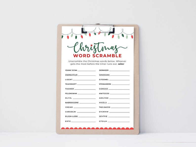 Printable Christmas Word Scramble Game: Holiday Family Activity ...