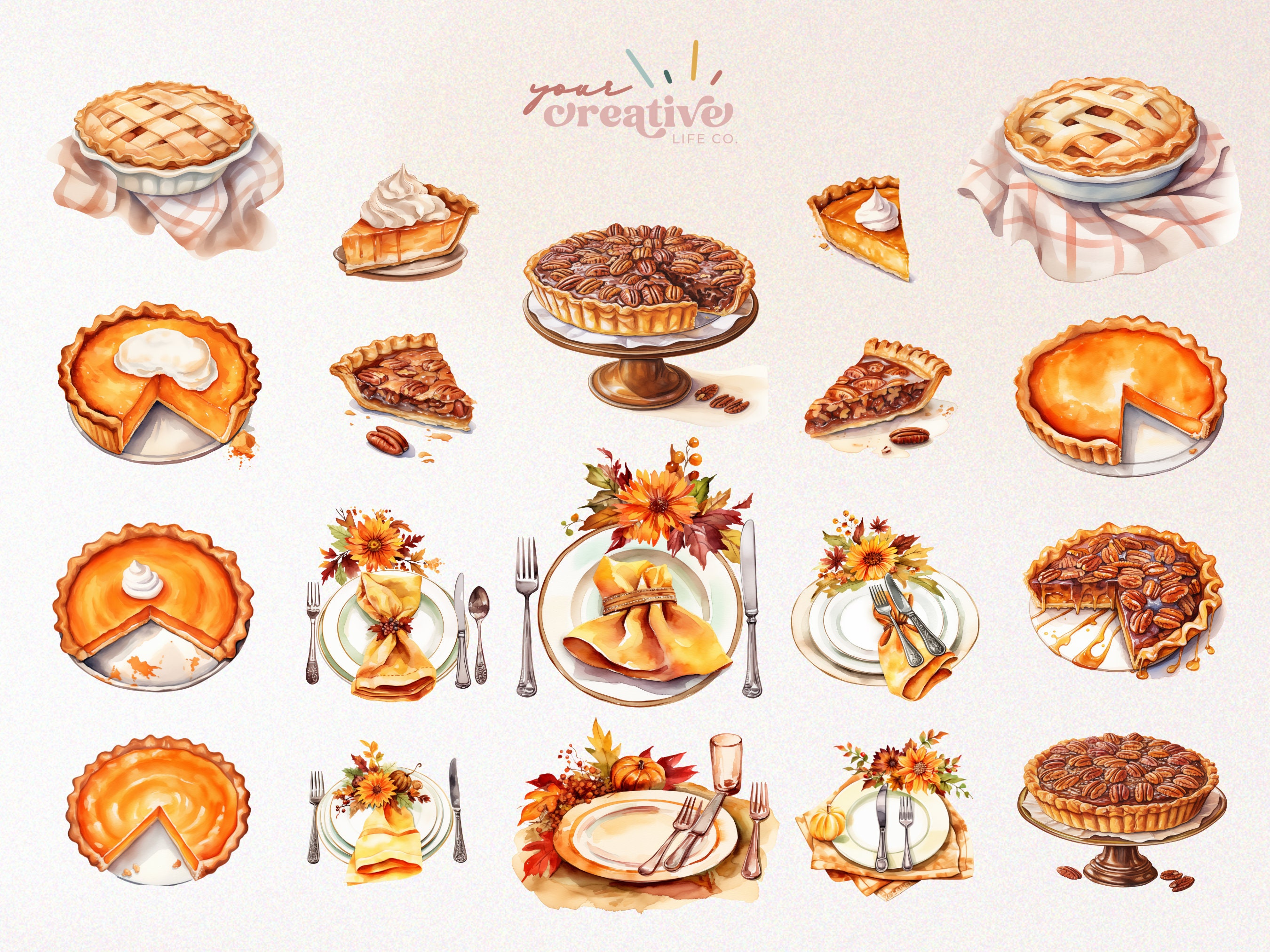 Watercolor Thanksgiving Clipart Bundle Watercolor Fall Clipart ...