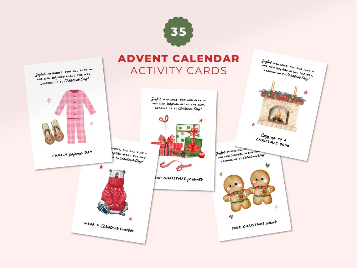Christmas Advent Calendar Activity Cards: Watercolor Holiday Bucket ...