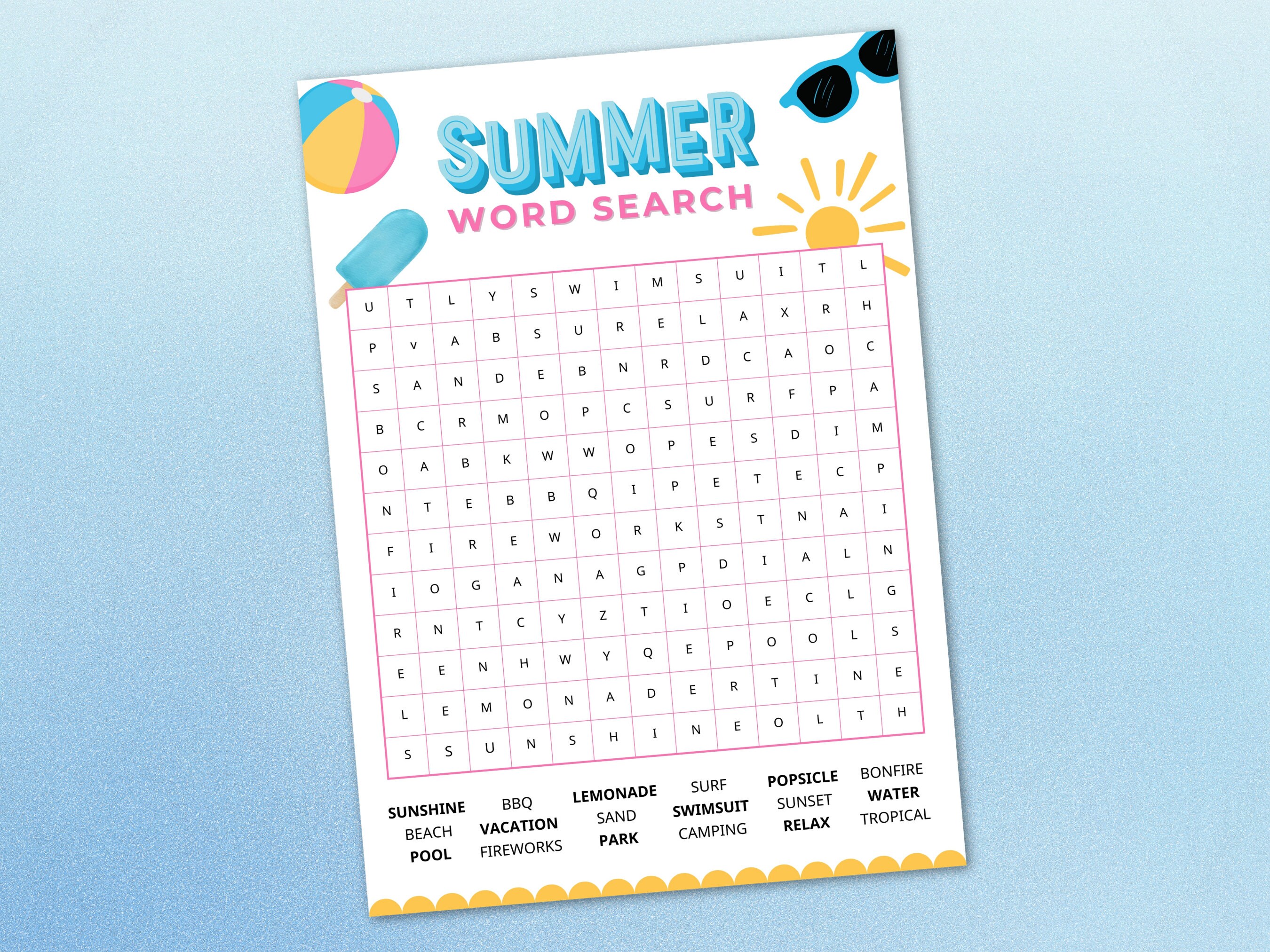 Printable Summer Word Search Game: Kids & Teens Activity (digital ...