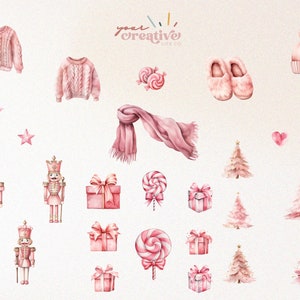 Pink Christmas Clipart Pack | Watercolor Christmas Clipart | Pink ...