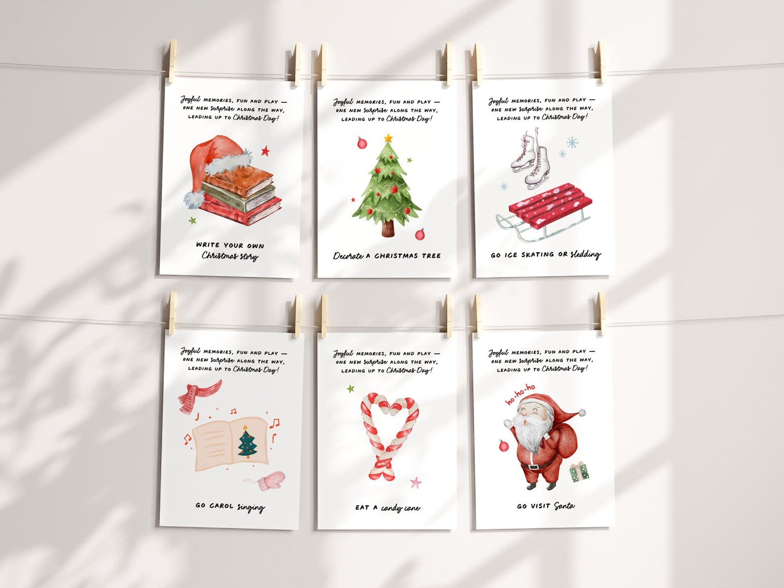Christmas Advent Calendar Activity Cards: Watercolor Holiday Bucket ...