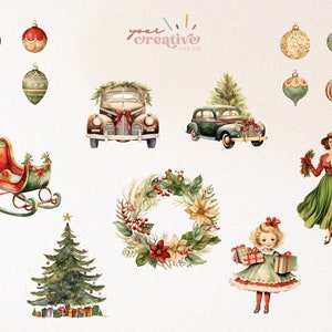 Vintage Christmas Clipart Pack | Watercolor Christmas Clipart Bundle ...