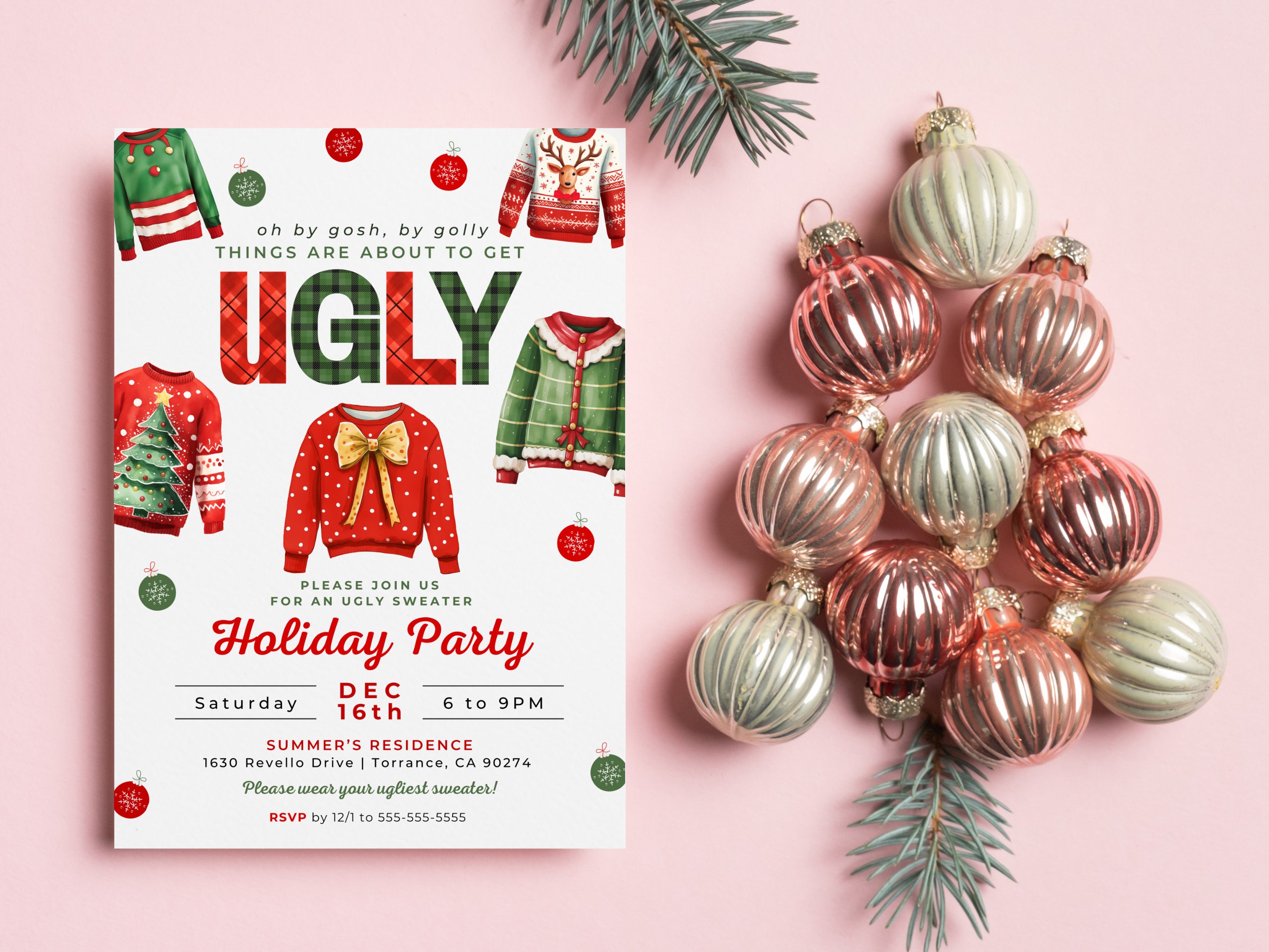 Ugly Sweater Christmas Party Invitation Editable Ugly Sweater Invite ...