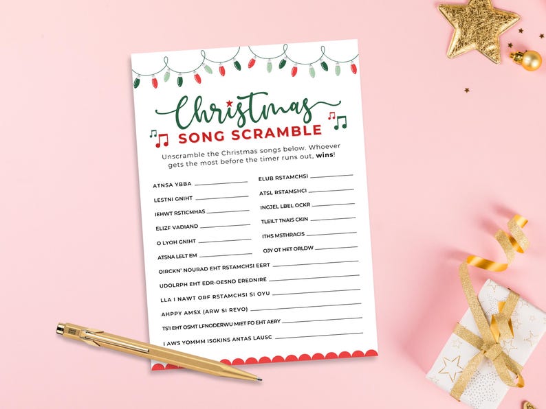 Printable Christmas Song Trivia Game: Holiday Party Word Scramble ...