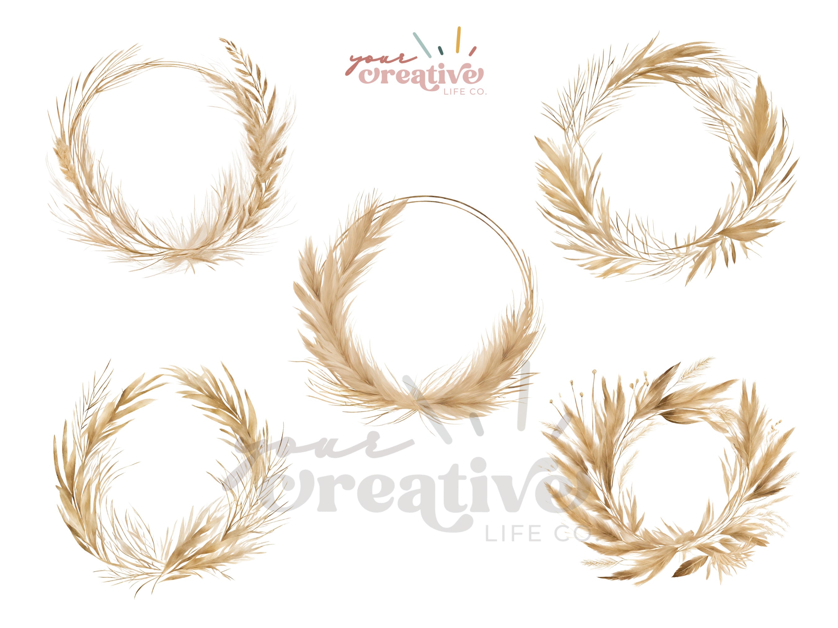 Watercolor Pampas Wreath Clipart Bundle Dried Pampas Grass Frame ...