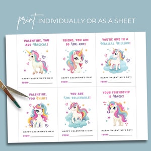 Rainbow Unicorn Valentine's Day Cards: Printable Kids Classroom ...