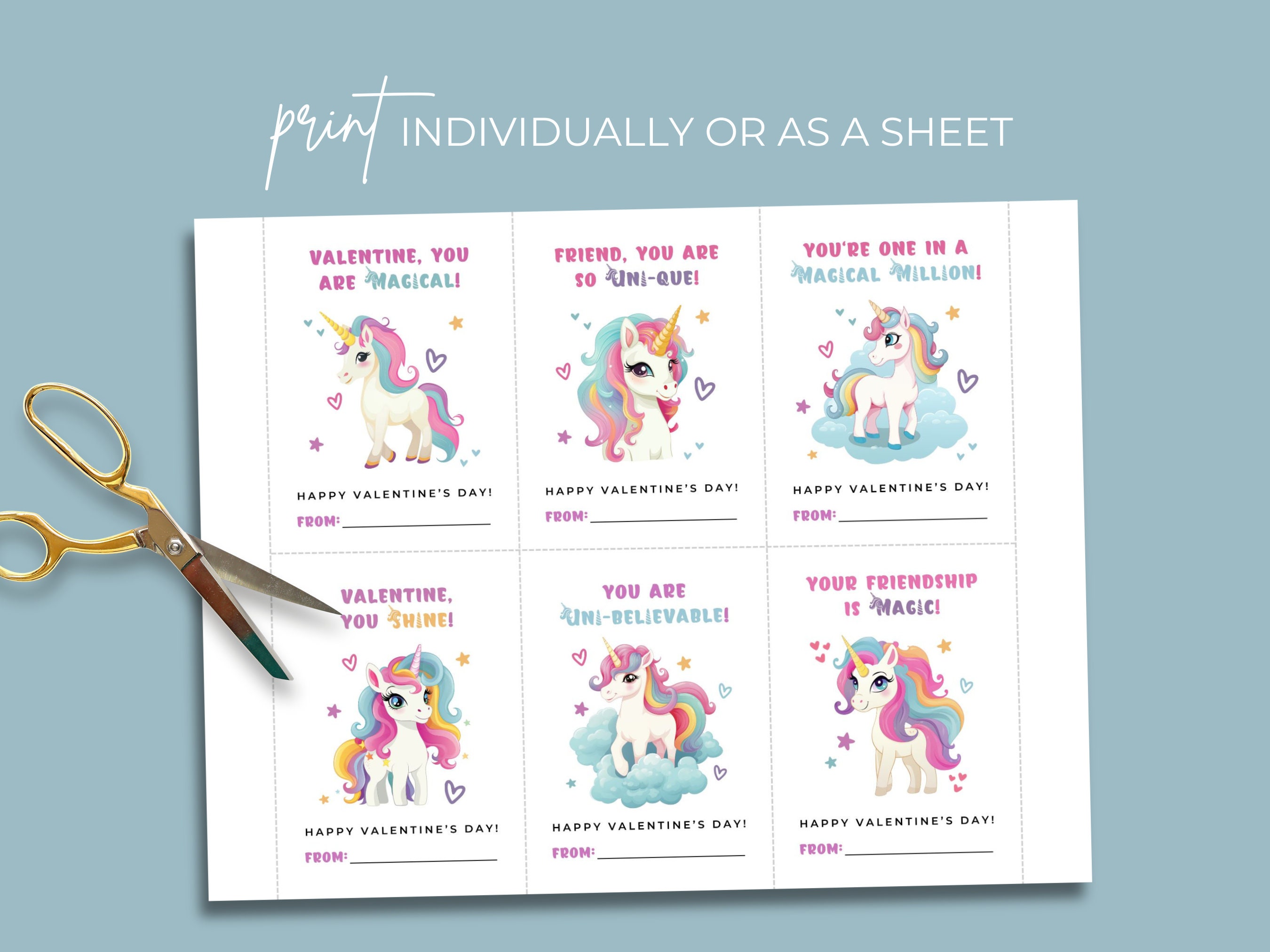 Rainbow Unicorn Valentine's Day Cards Classroom Valentines for Kids ...