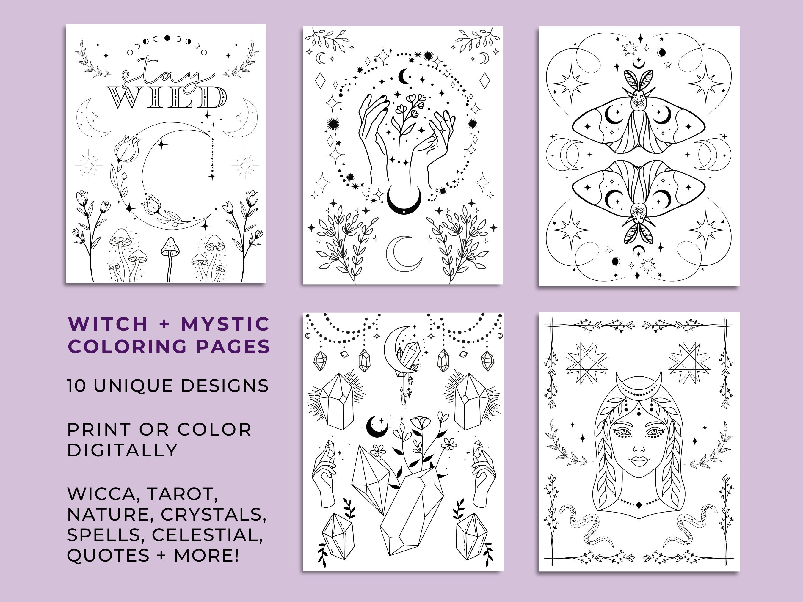 Witch Coloring Book for Adults Witch Coloring Pages Mystic Coloring ...